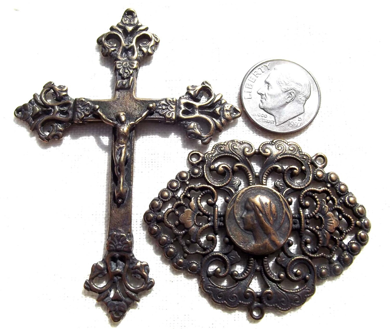 Victorian Crucifix and Filigree Blessed Virgin Mary Centerpiece Rosary ...
