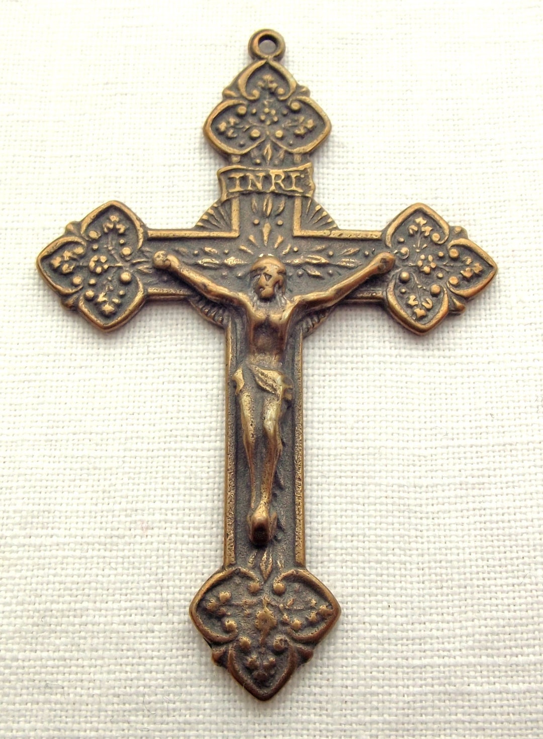 Crucifix With Ferns and Flowers Catholic Rosary Medal Supply Part - Etsy