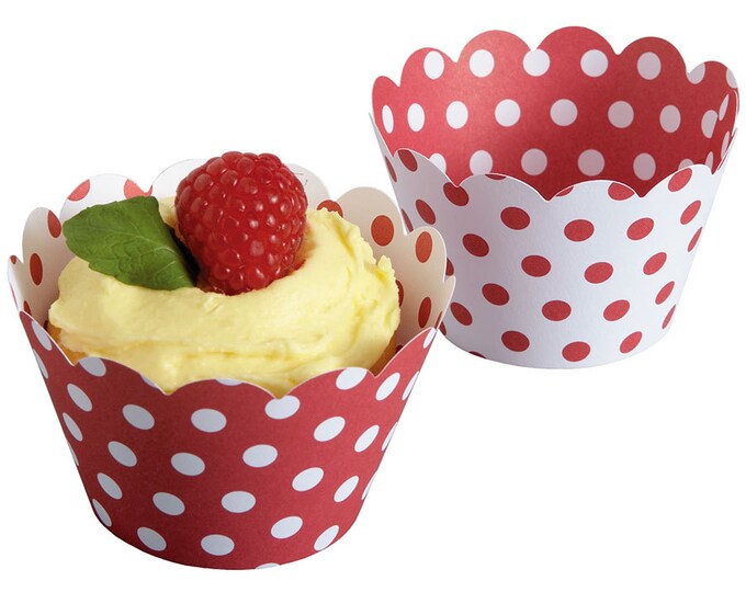12 Reversible Polka Dot Cupcake Wrappers Red and White, Cupcake Wraps ...