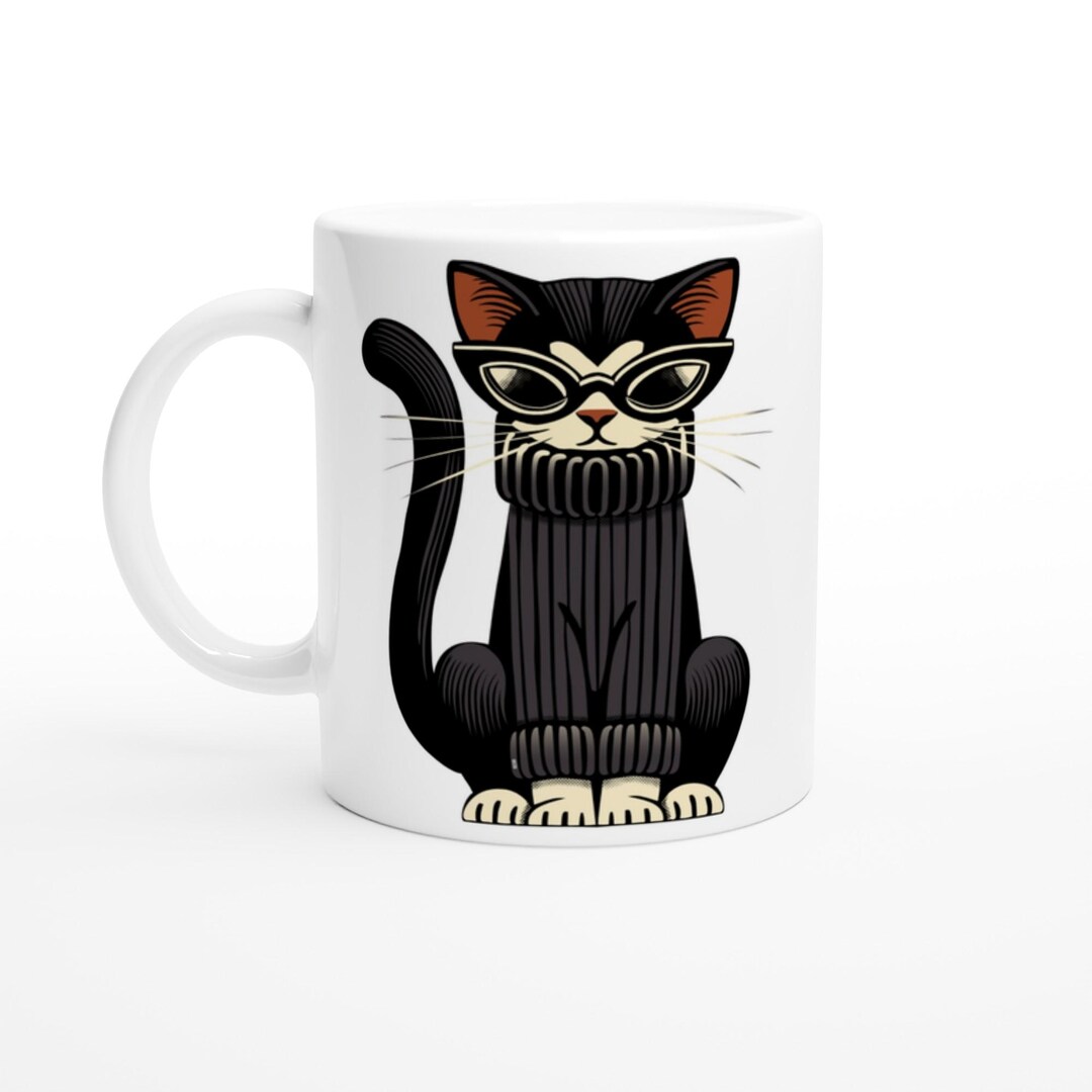 Beatnik Cat Mug – Retro Cool Black Cat With Glasses & Attitude for Alt ...