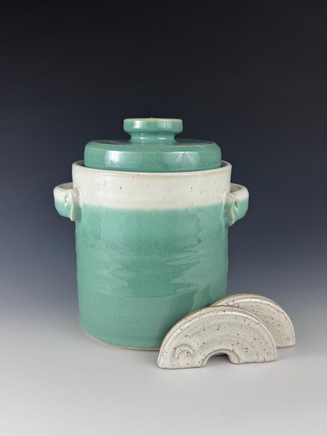 Handmade Fermentation Crock With Weights: 1 1/2 Quart Ceramic Kimchi ...