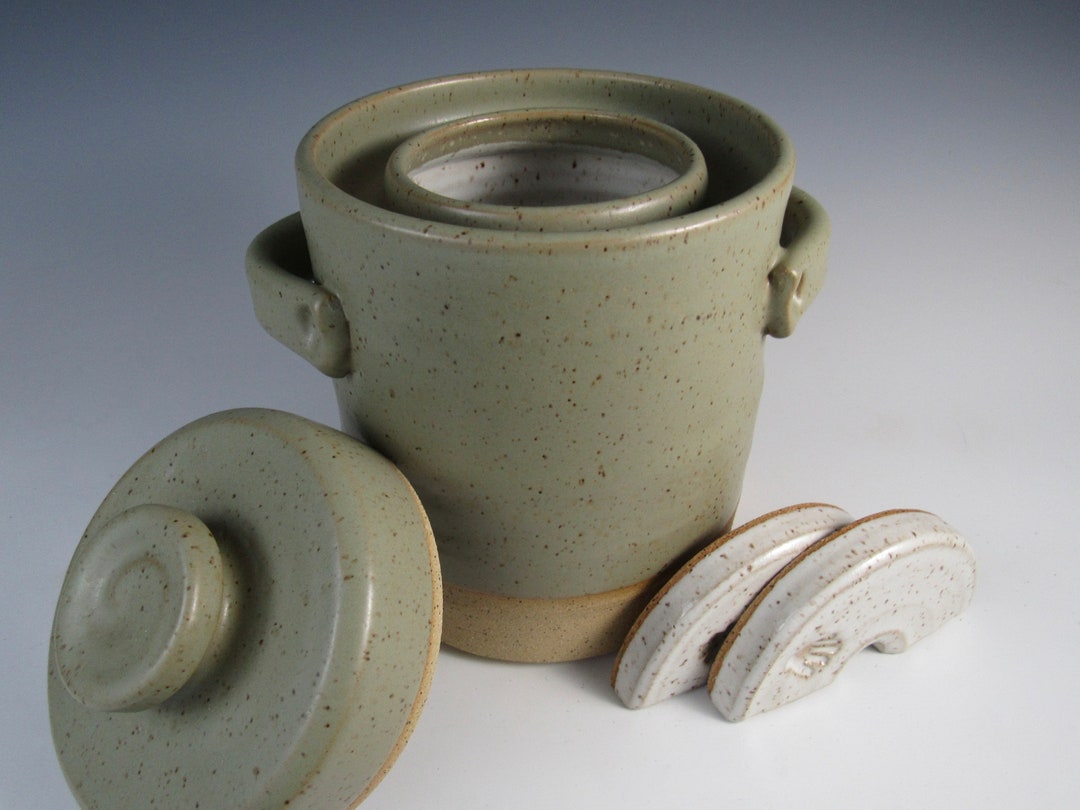 Handmade Fermentation Crock: 1 1/2 Quart Ceramic Crock With Weights - Etsy