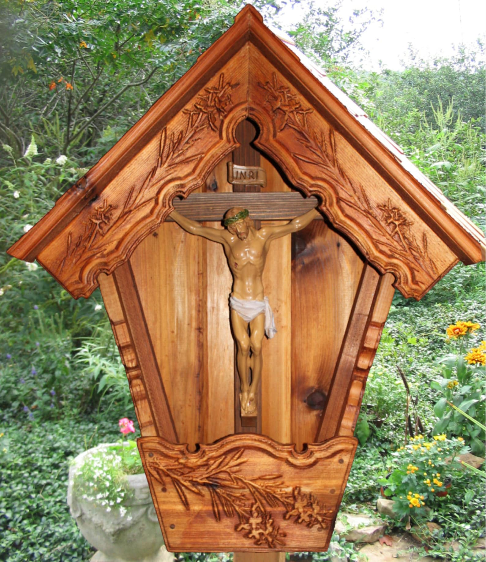 Large Alpine Wayside Shrine: Carved Cedar German Roadside Crucifix - Etsy