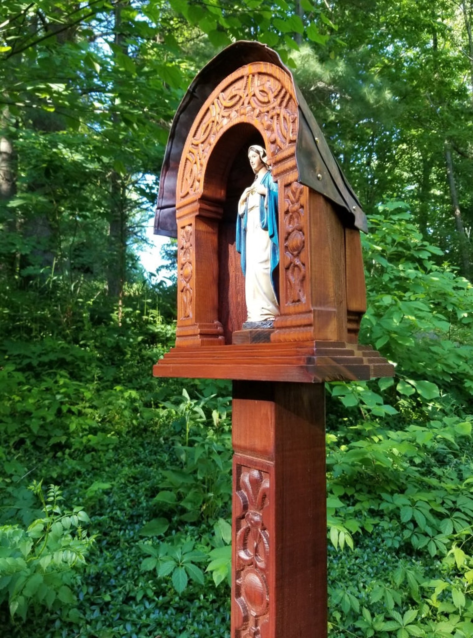Marian Shrine: Carved Cedar Wayside Shrine With Copper Roof Not ...