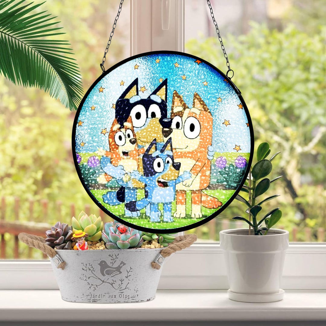 Bluey Stained Glass Suncatcher, Bluey Family Suncatcher, Window Hanging ...