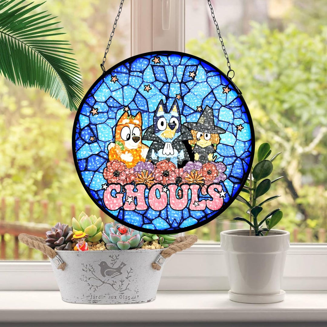 Bluey Halloween Stained Glass Suncatcher, Bluey Friends Suncatcher ...