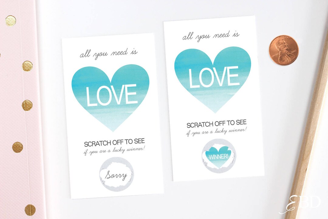 Blue Watercolor Heart Scratch off Cards - Bridal Shower Game ...