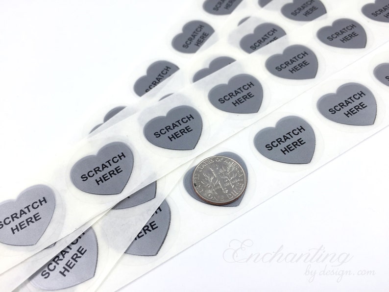 Silver Heart Scratch Here .70 inch scratch off stickers | Etsy