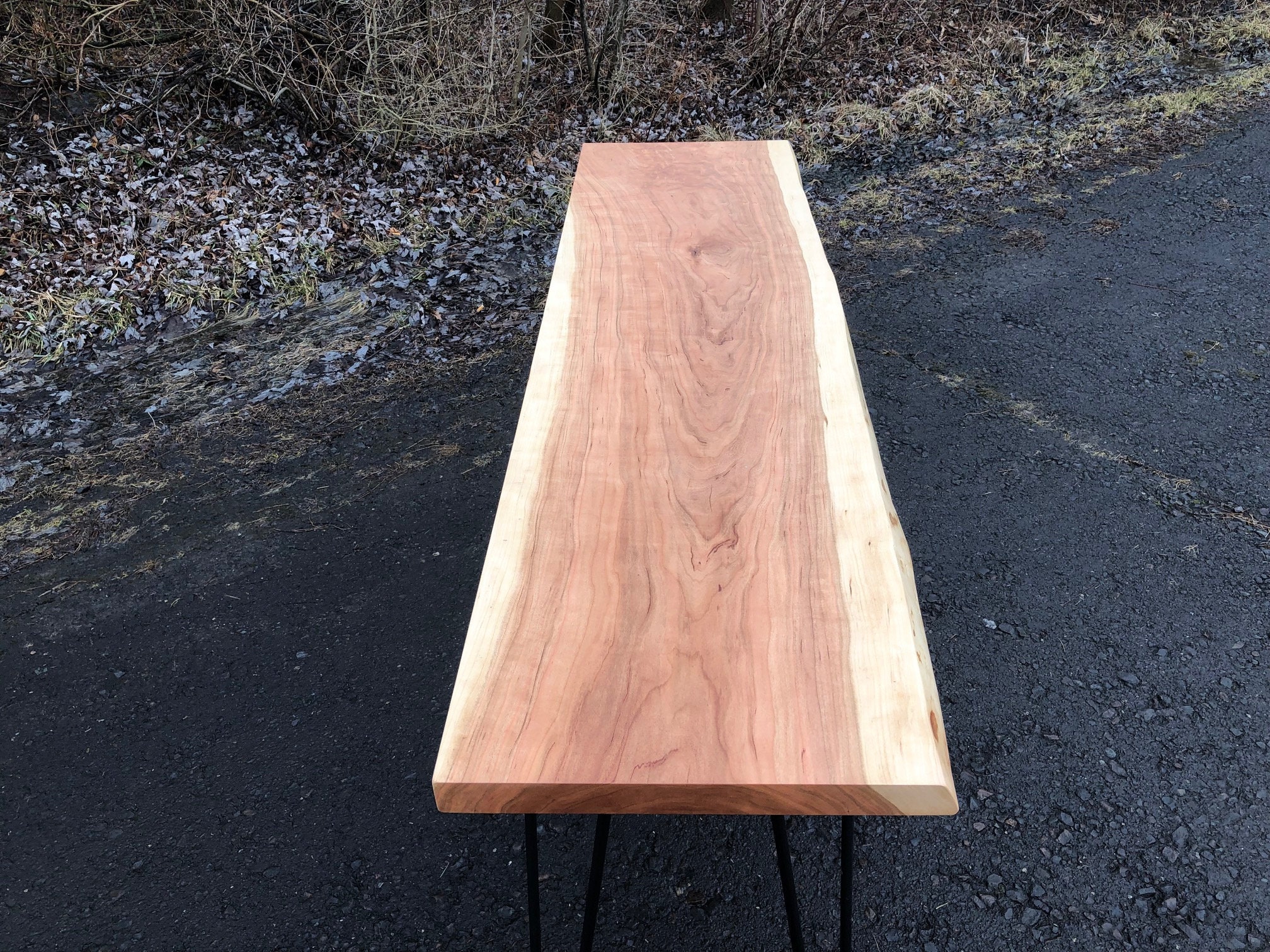 Live Edge Cherry Console Table With Hairpin Legs / Mid Century | Etsy