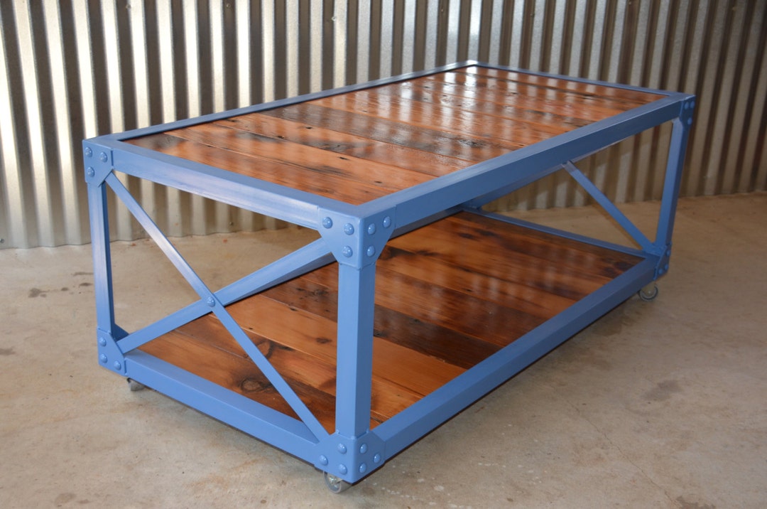 Industrial Style Riveted Steel and Reclaimed Wood Coffee Table - Etsy