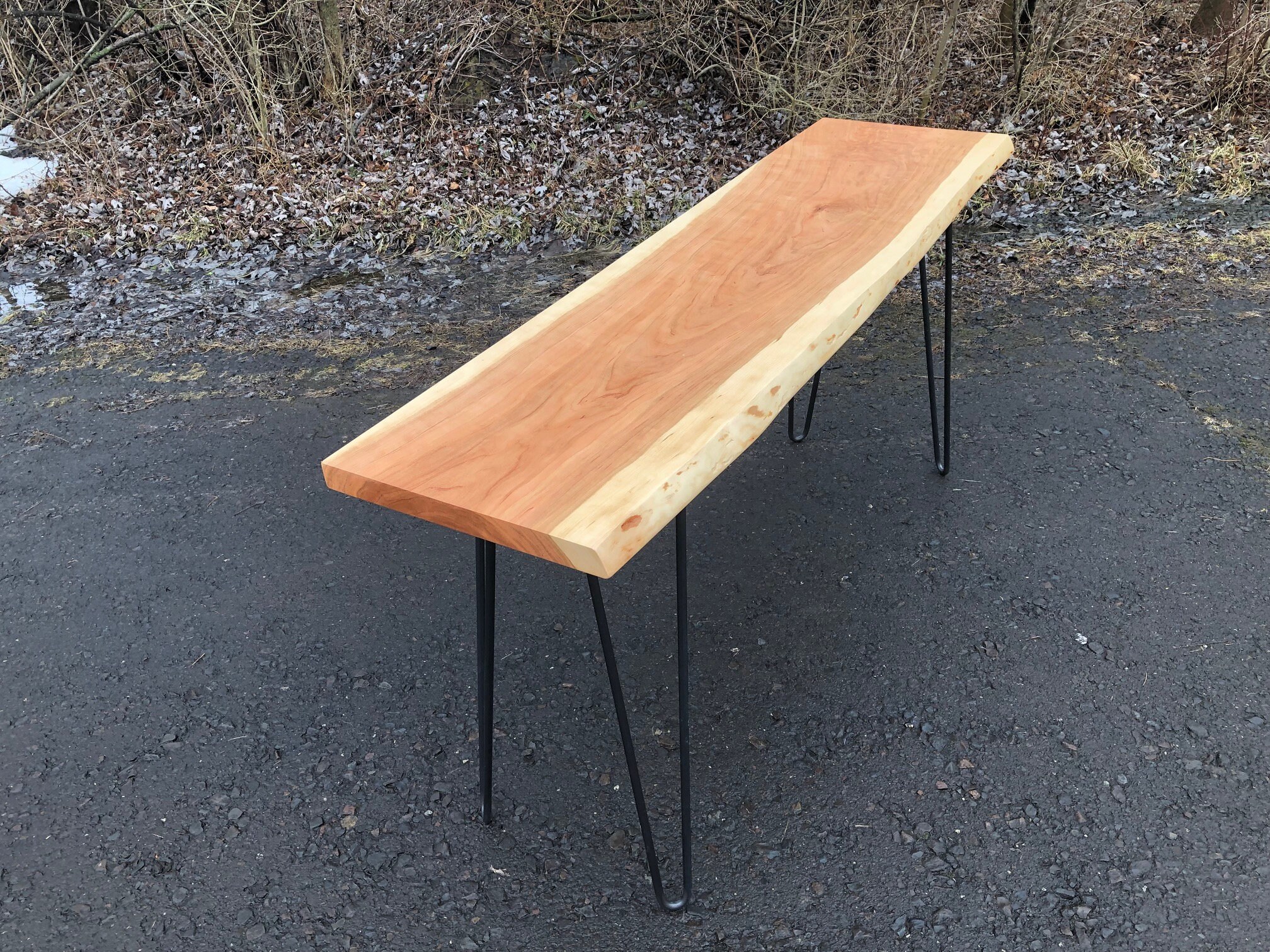 Live Edge Cherry Console Table With Hairpin Legs / Mid Century Modern ...