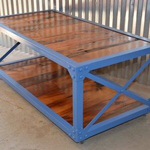 Industrial Style Riveted Steel and Reclaimed Wood Coffee Table - Etsy