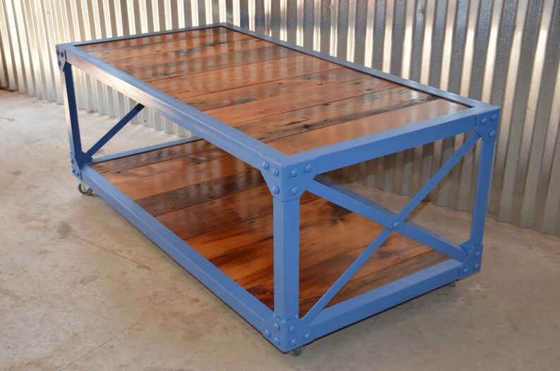 Industrial Style Riveted Steel and Reclaimed Wood Coffee Table - Etsy