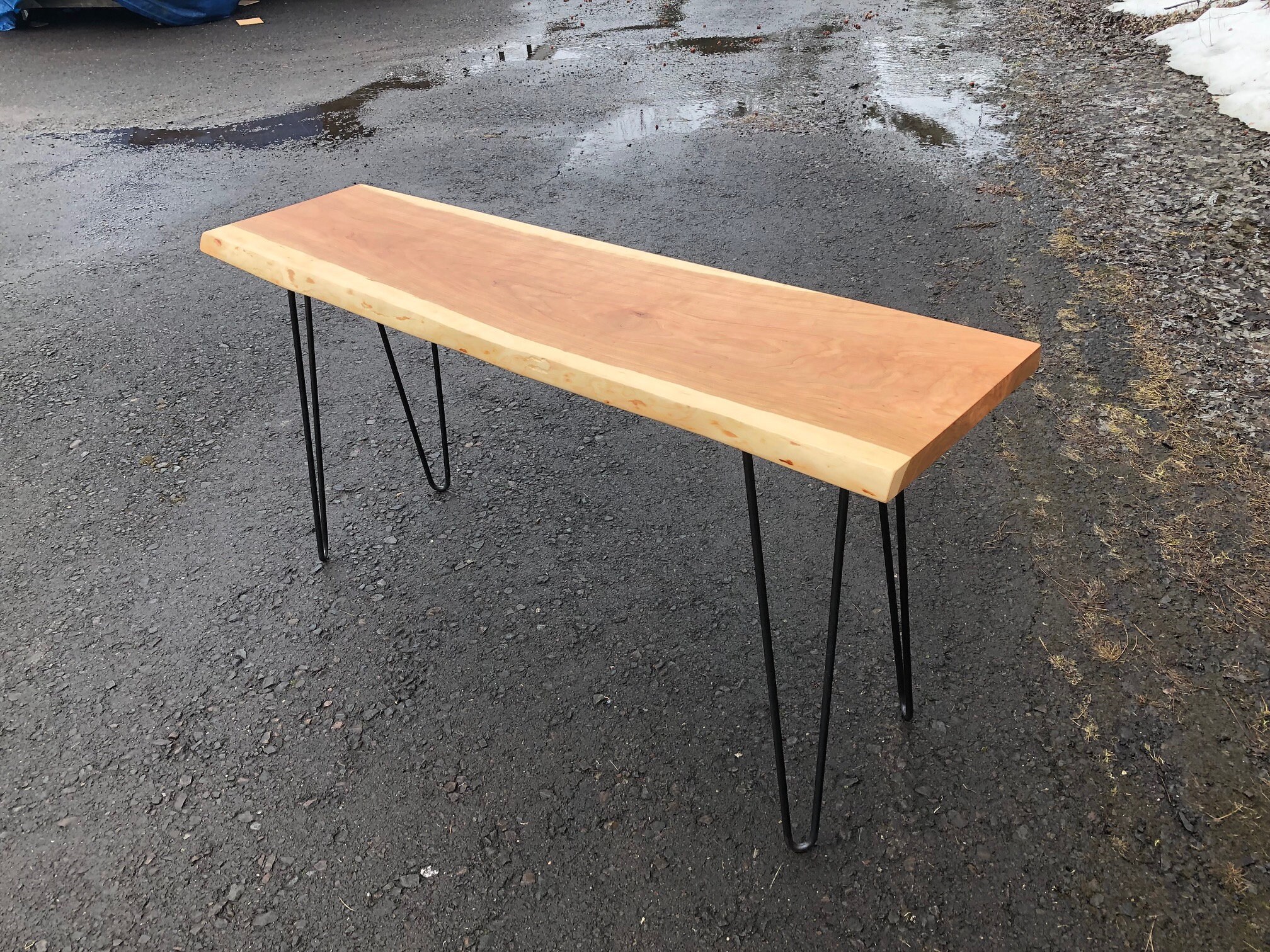 Live Edge Cherry Console Table With Hairpin Legs / Mid Century Modern ...