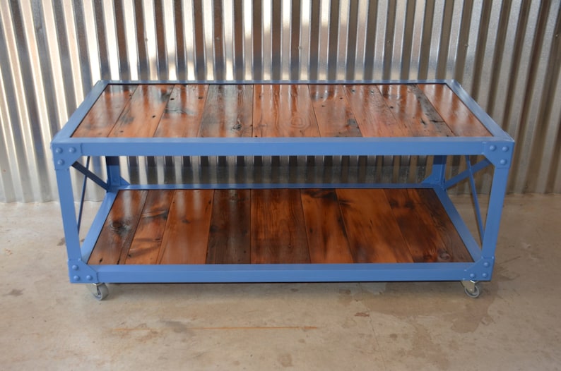 Industrial Style Riveted Steel and Reclaimed Wood Coffee Table - Etsy