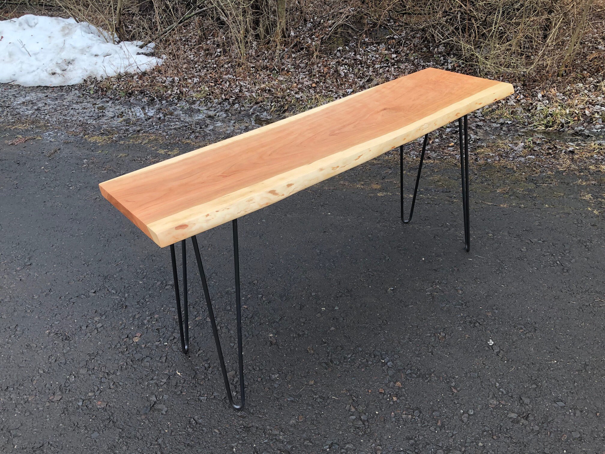 Live Edge Cherry Console Table With Hairpin Legs / Mid Century Modern ...