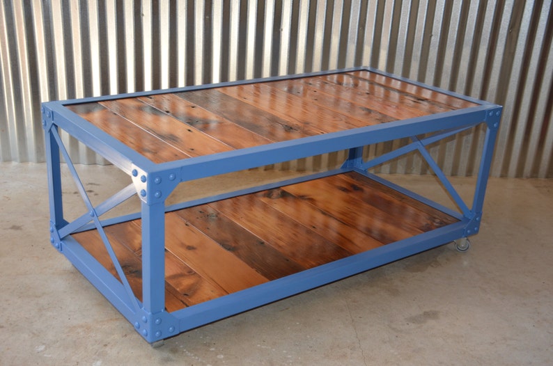 Industrial Style Riveted Steel and Reclaimed Wood Coffee Table - Etsy