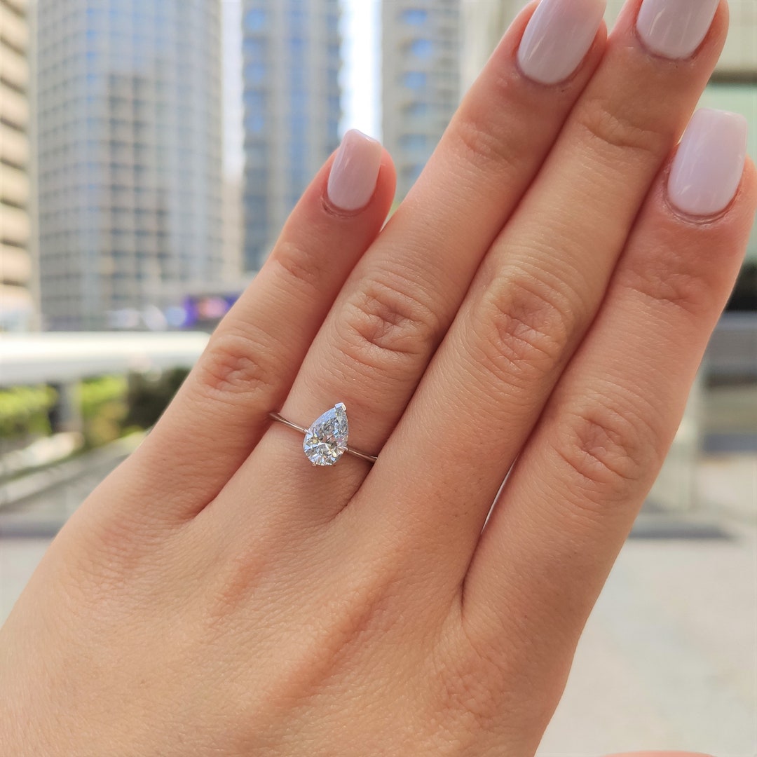 1 Carat Pear Diamond Ring, 14k White Gold Engagement Ring, Real Lab ... 1 Carat Pear Diamond Ring, 14k White Gold Engagement Ring, Real Lab ...