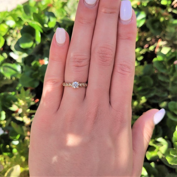 1.06 Diamond Ring 14k Gold Engagement Ring Lab Grown Diamond D VS1 Round Cut Solitaire Ring Prong and Pave Setting Ring for Women Etsy
