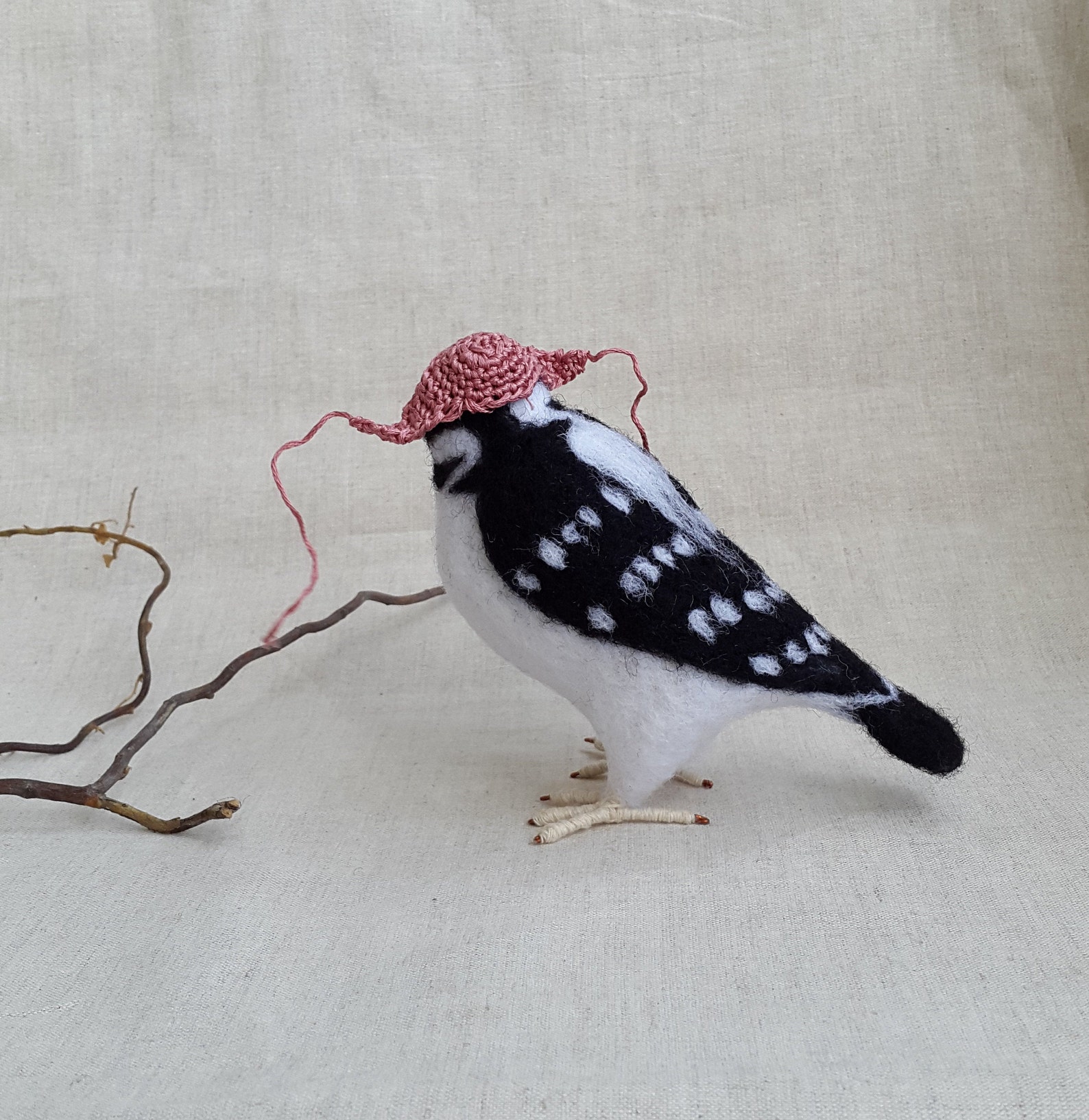 Needle Felted Birds Felted Birds in a Hat Downy Woodpecker - Etsy