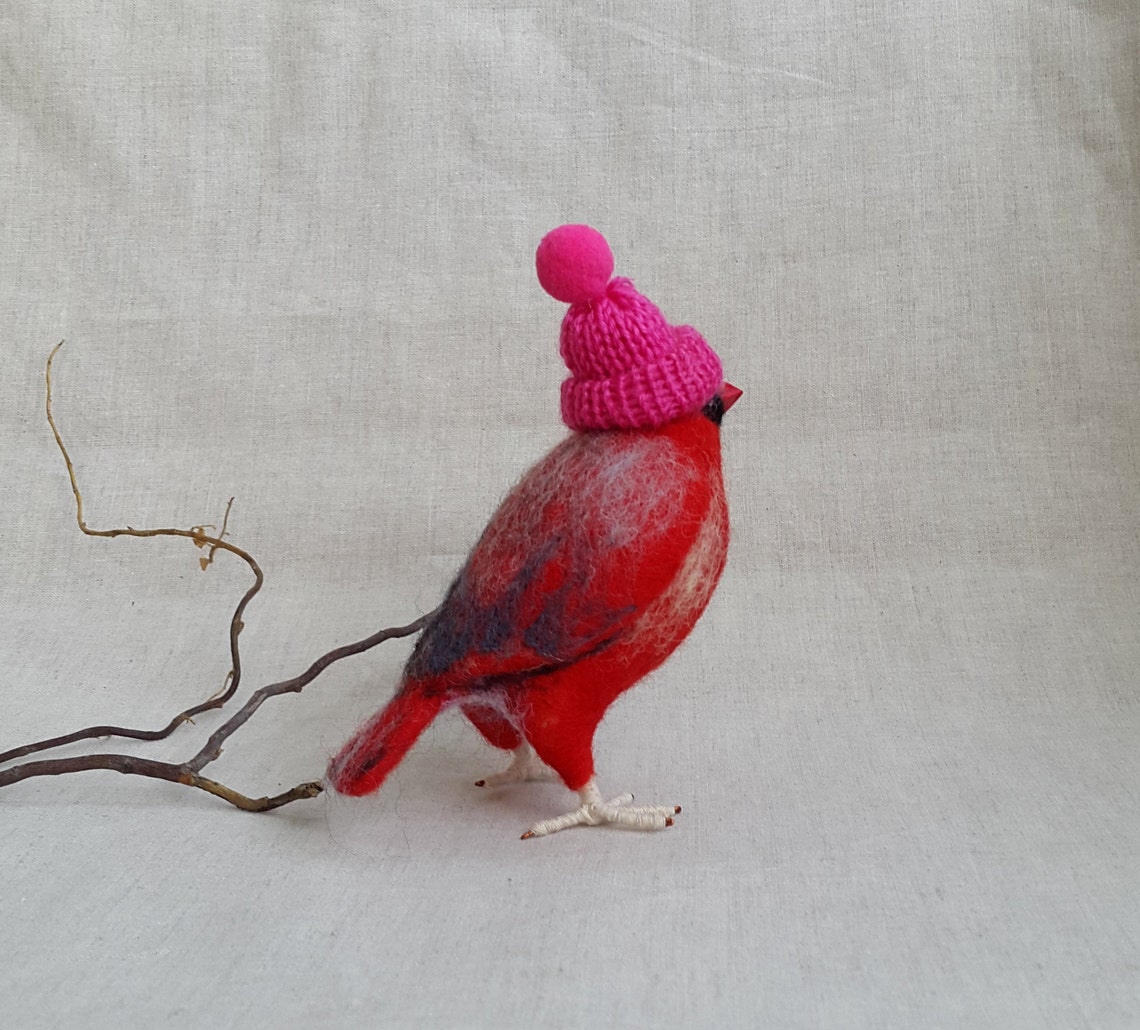 Needle Felted Birds Felted Birds in a Hat Cardinal Needle - Etsy