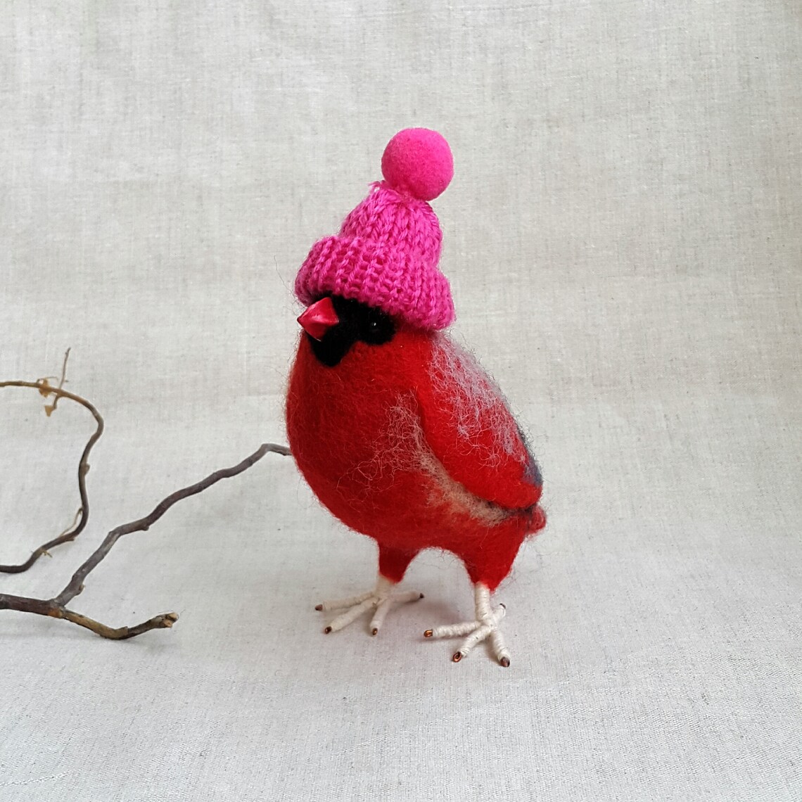 Needle Felted Birds Felted Birds in a Hat Cardinal Needle - Etsy