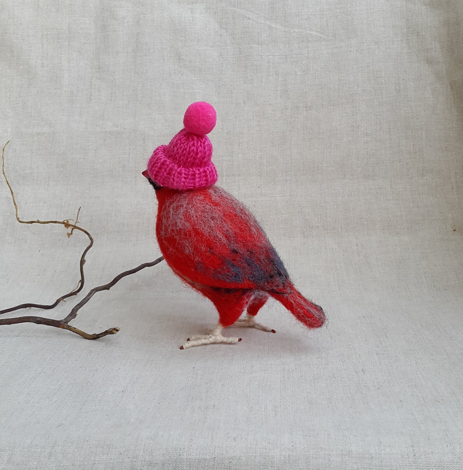 Needle Felted Birds Felted Birds in a Hat Cardinal Needle | Etsy