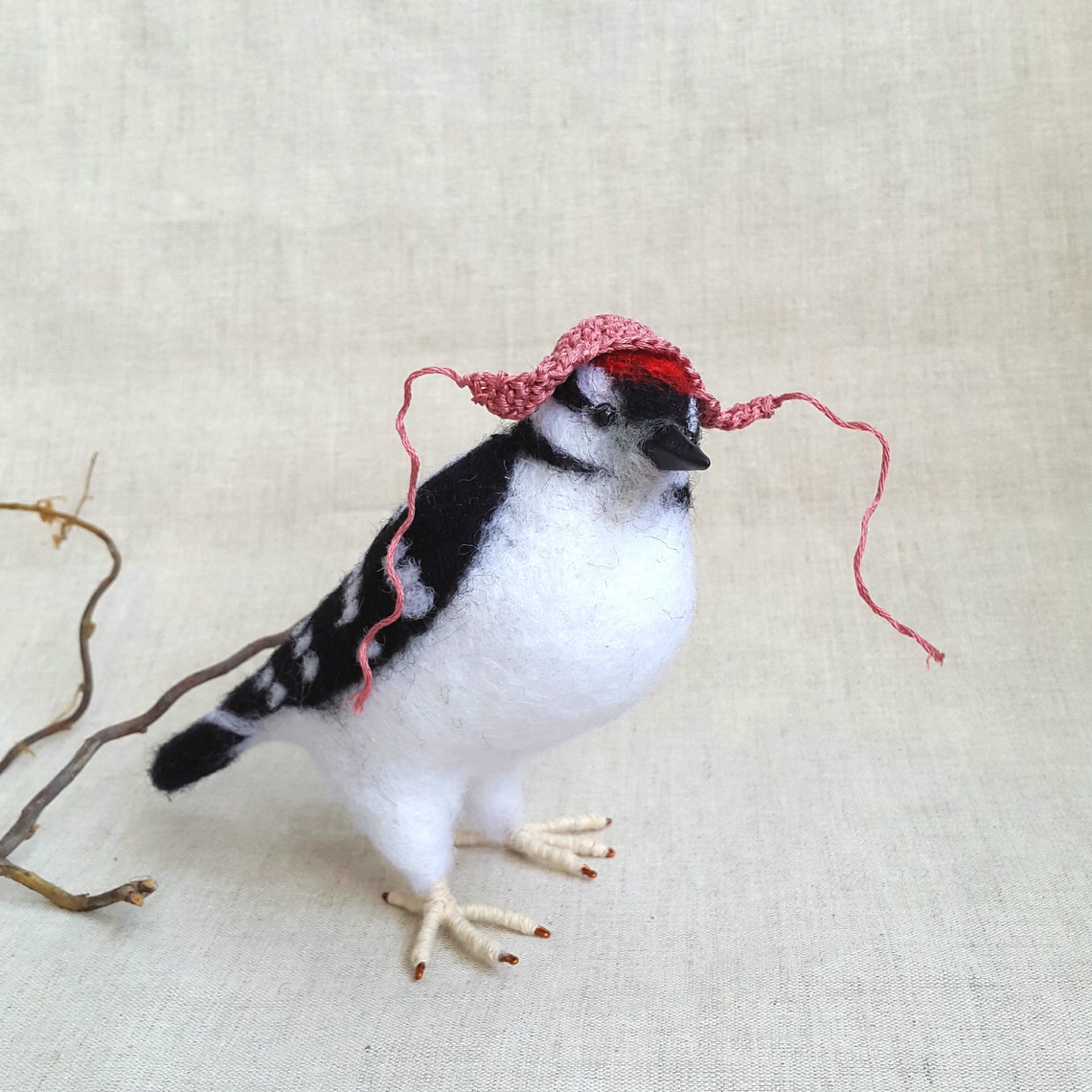 Needle Felted Birds Felted Birds in a Hat Downy Woodpecker - Etsy