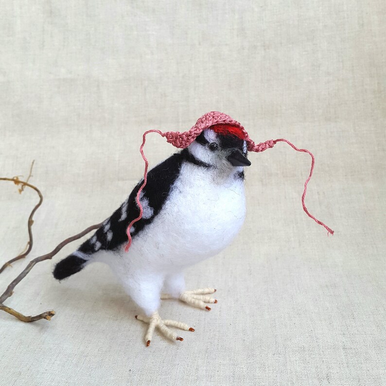Needle Felted Birds Felted Birds in a Hat Downy Woodpecker - Etsy