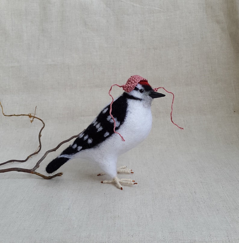 Needle Felted Birds Felted Birds in a Hat Downy Woodpecker - Etsy