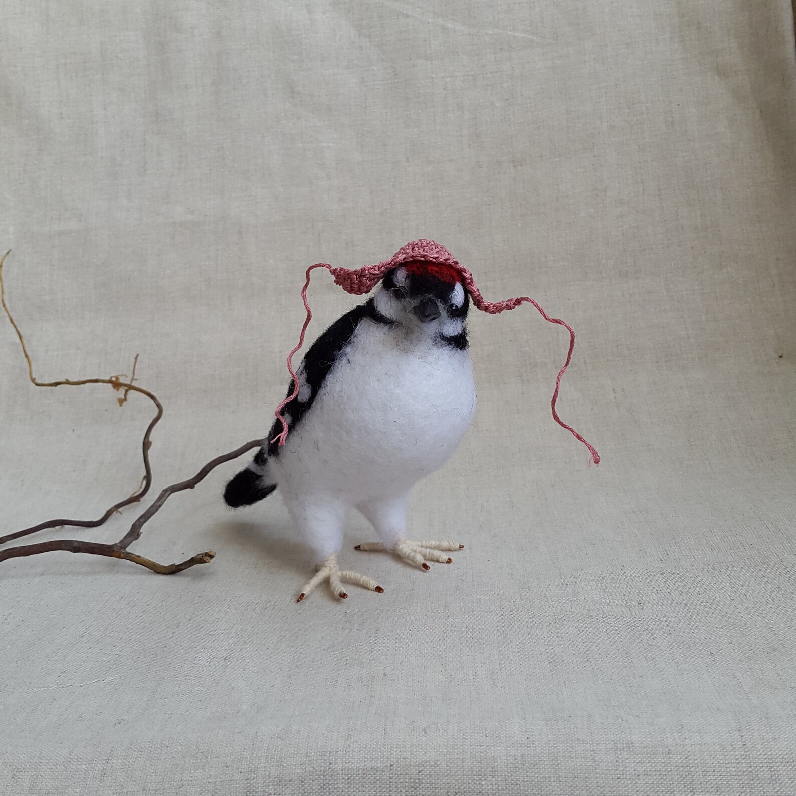 Needle Felted Birds Felted Birds in a Hat Downy Woodpecker - Etsy