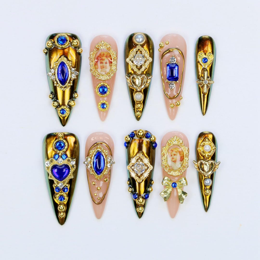 Elegant Angel,love Long Stiletto Press on Nails,custom Design Luxury ...