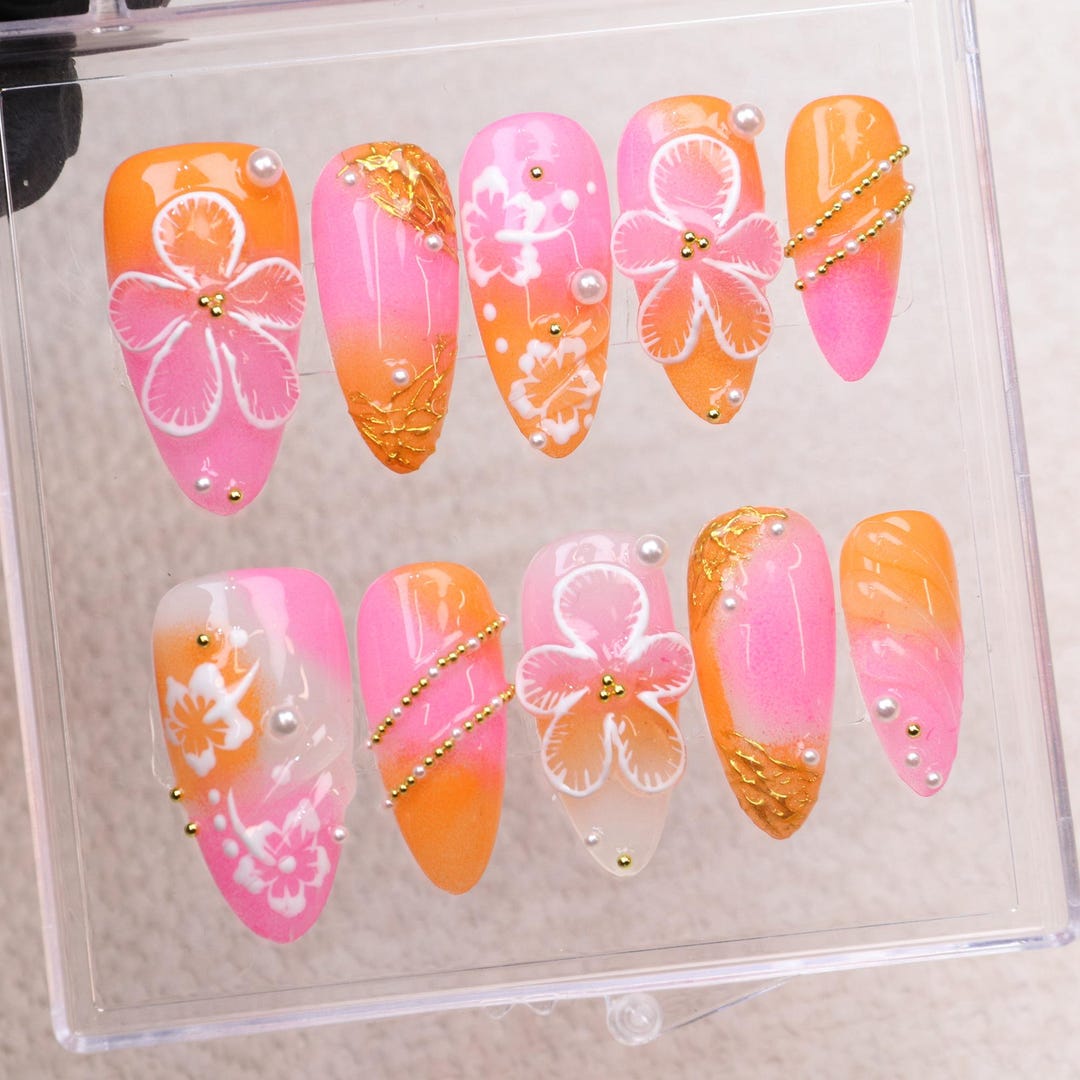 Custom Luxury Floral Hand-painted Press on Nails,boho Chic Style ...