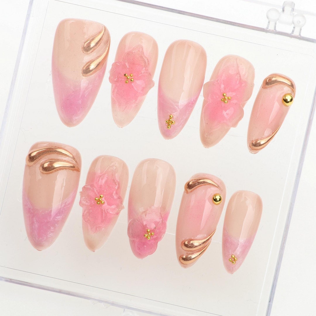 3D Flower Press on Nails,custom Made False Nails for Birthday Holiday ...