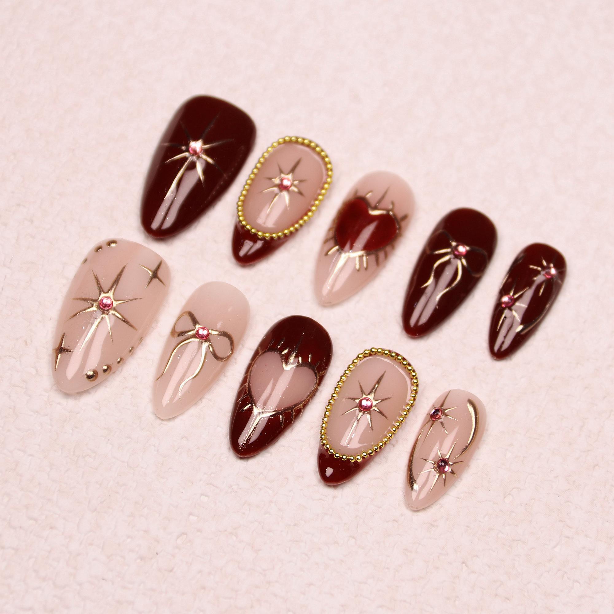 Love and Glam Stylish Y2K Acrylic Nails,custom Hand Painted Bow Red ...