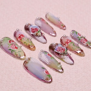 Unique Luxury Monet Inspired Press on Nails Nails,custom Hand Painted ...