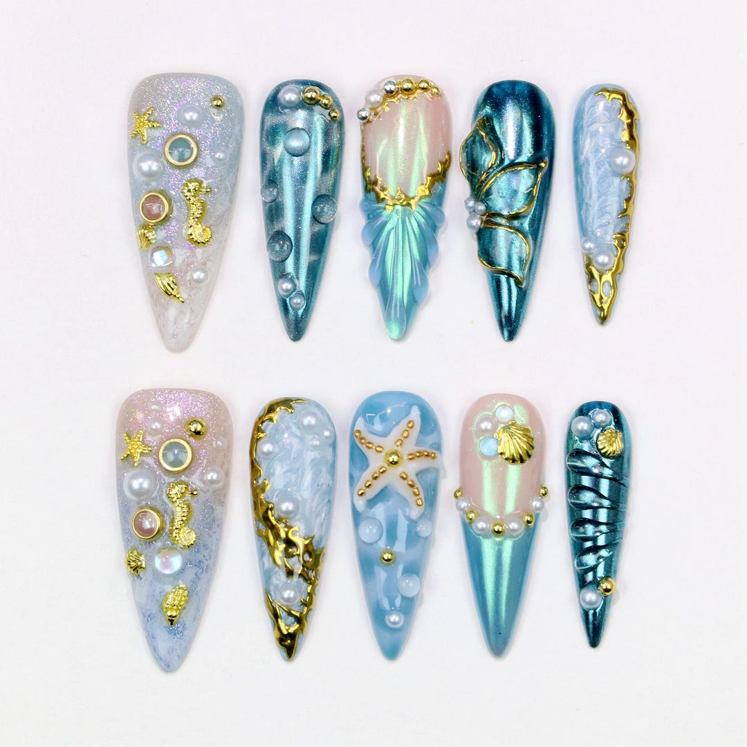 3D Ocean Press on Nails: Starfish, Conch, Y2K Beach Nail Art - Etsy