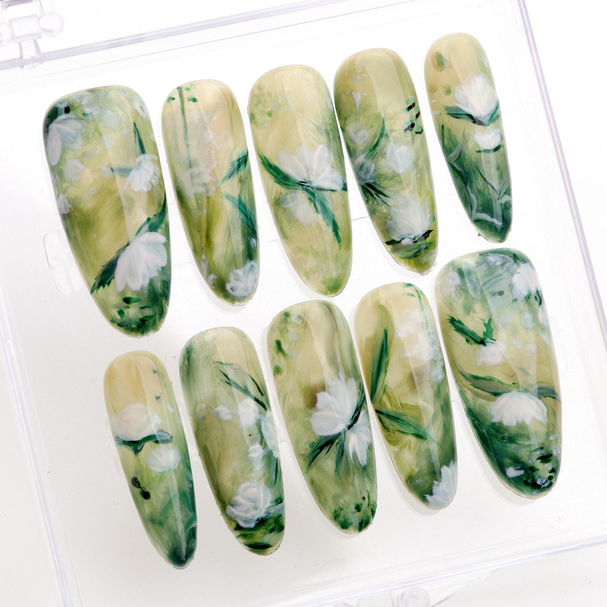 Monet Inspired Press on Nails Flower Nails,custom Hand Painted Floral ...