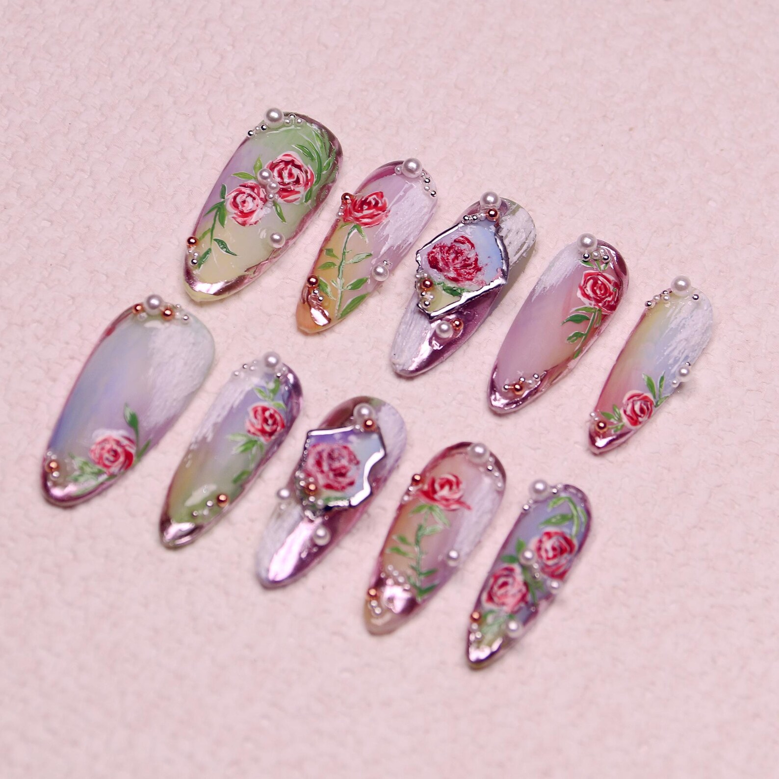 Unique Luxury Monet Inspired Press on Nails Nails,custom Hand Painted ...