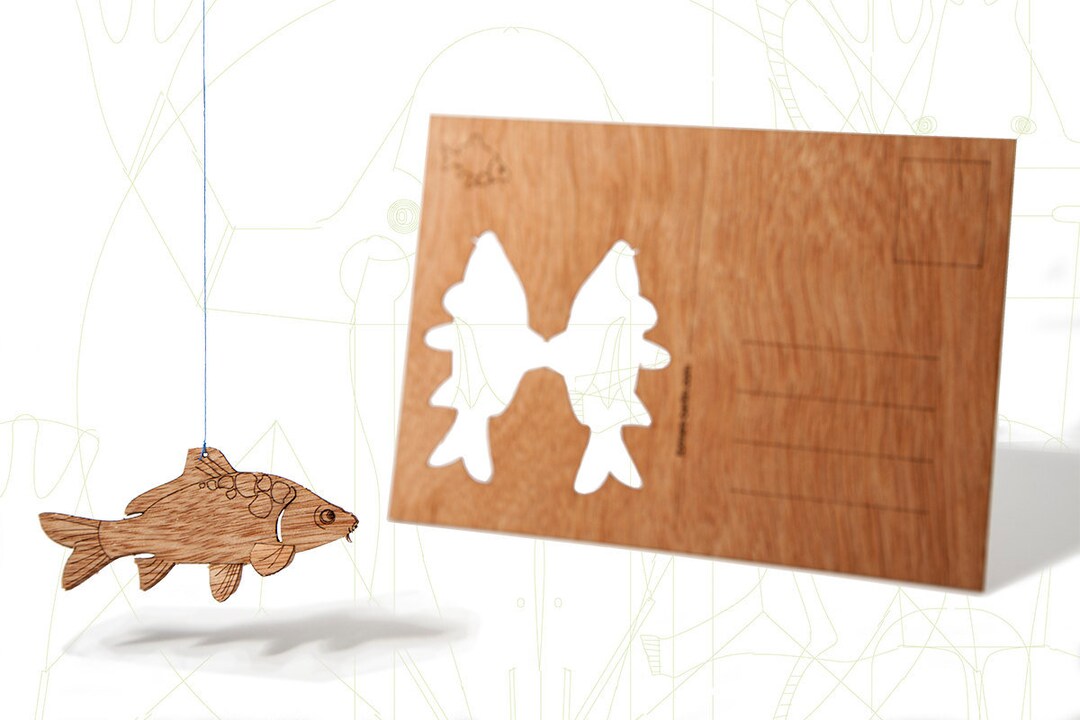 Postales de madera juego de carpas de 3 - Etsy España