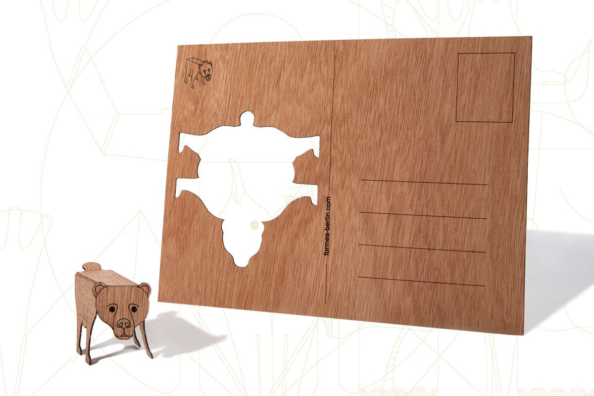 Wooden Postcard Bear 3 Cards - Etsy