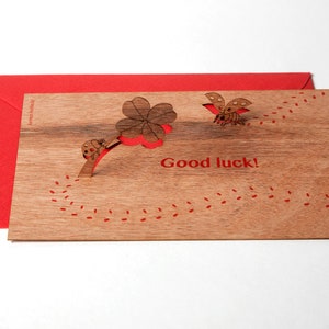 3 Wooden Pop up Cards With Envelope Good Luck - Etsy