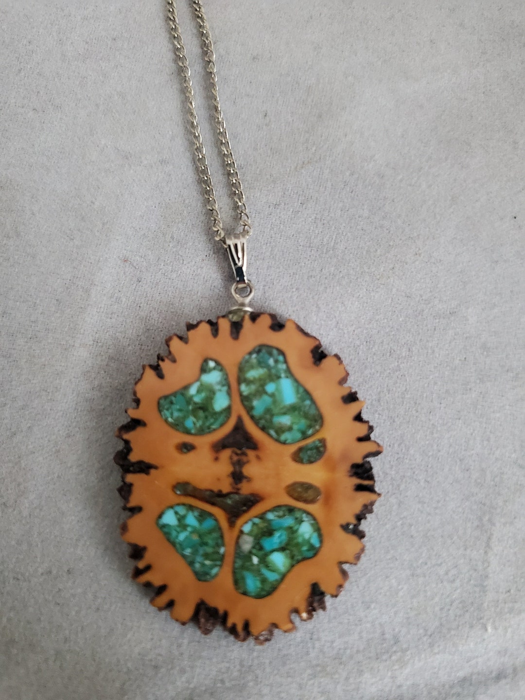 Vintage Turquoise Filled Walnut Shell Necklace - Etsy