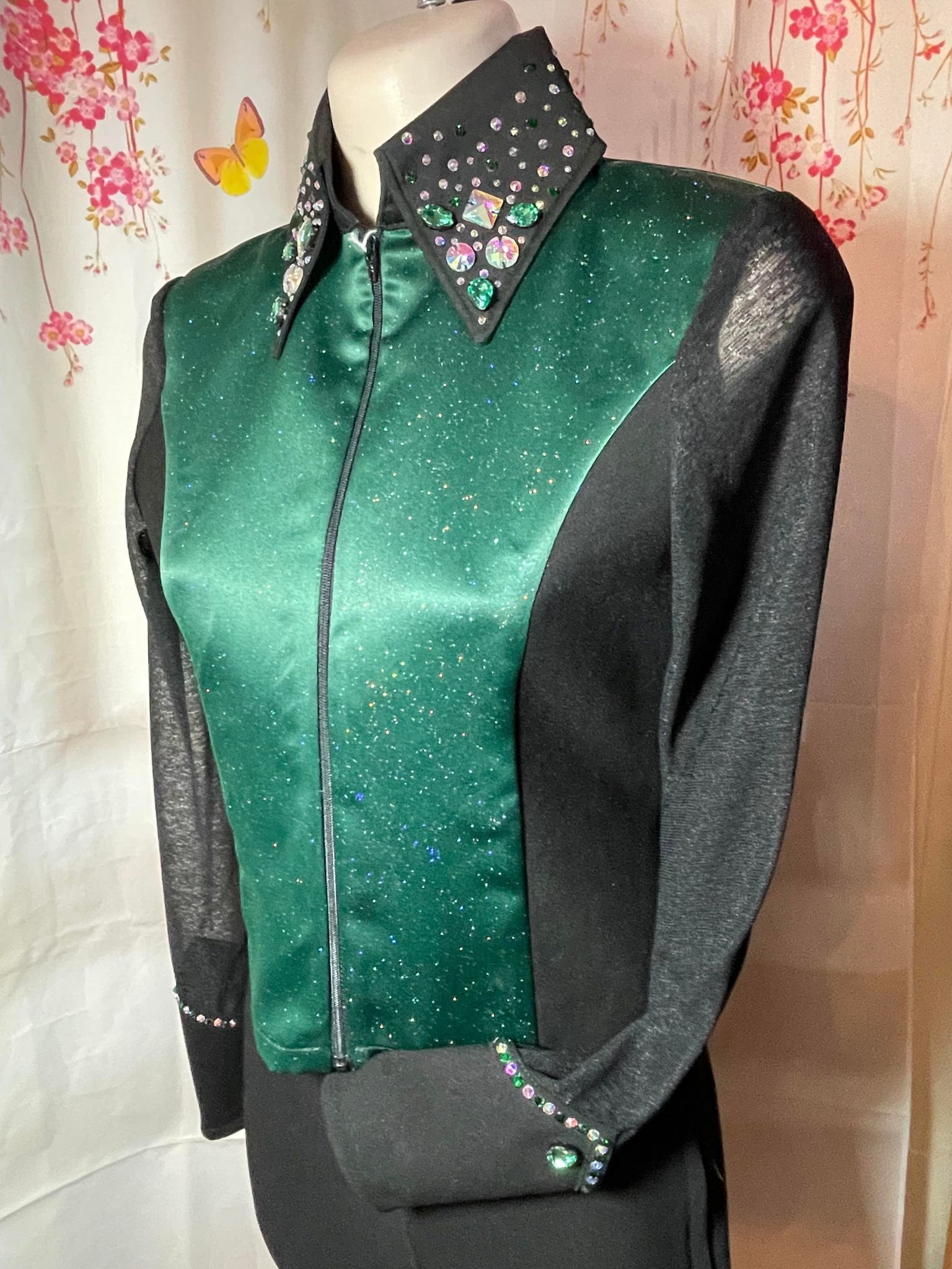 GIRLS 10 Green Sparkle Satin With Mesh Sleeves - Etsy