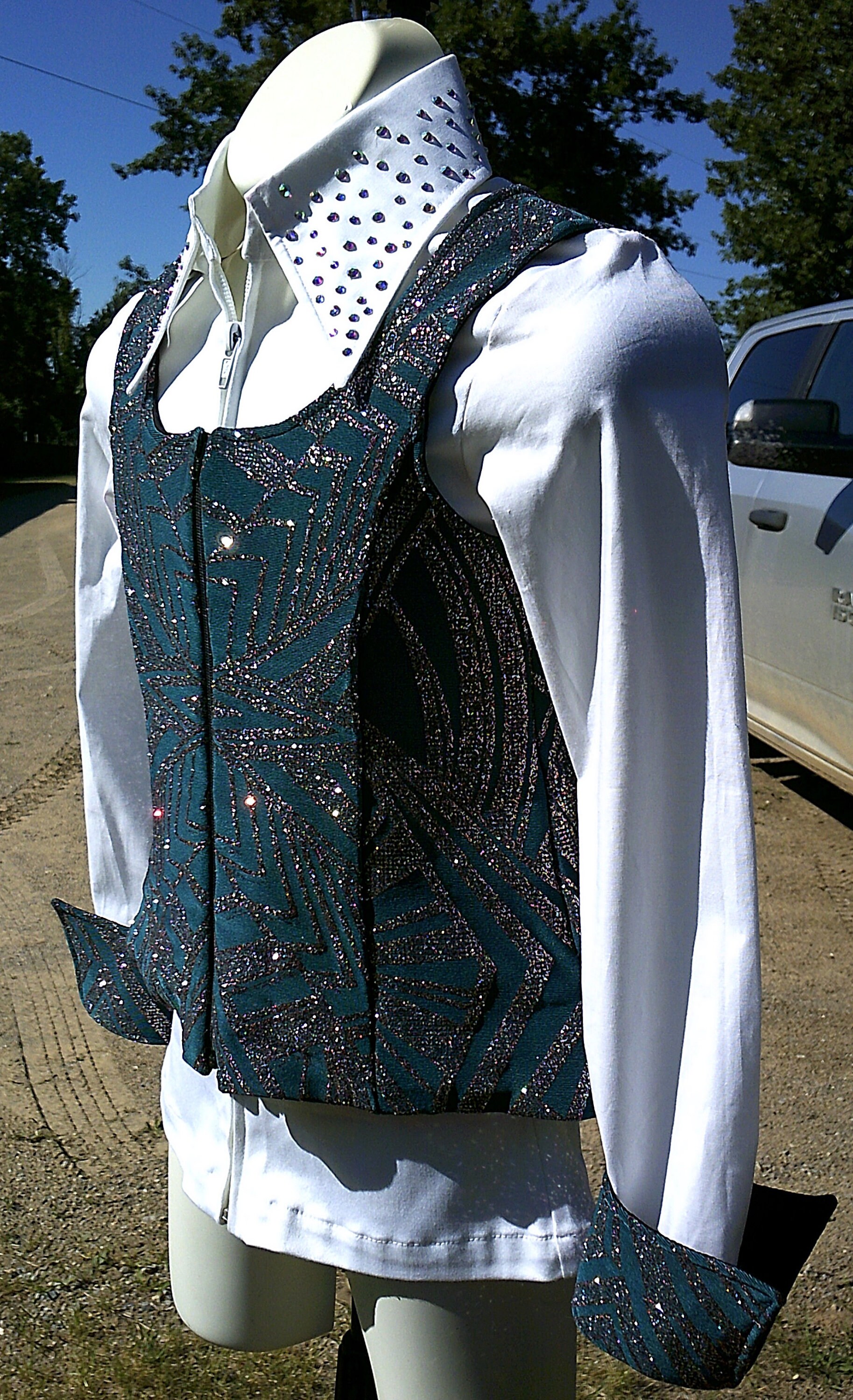 GIRLS 4 Teal and Gold Glitter Sparkle Vest and Cuffs - Etsy