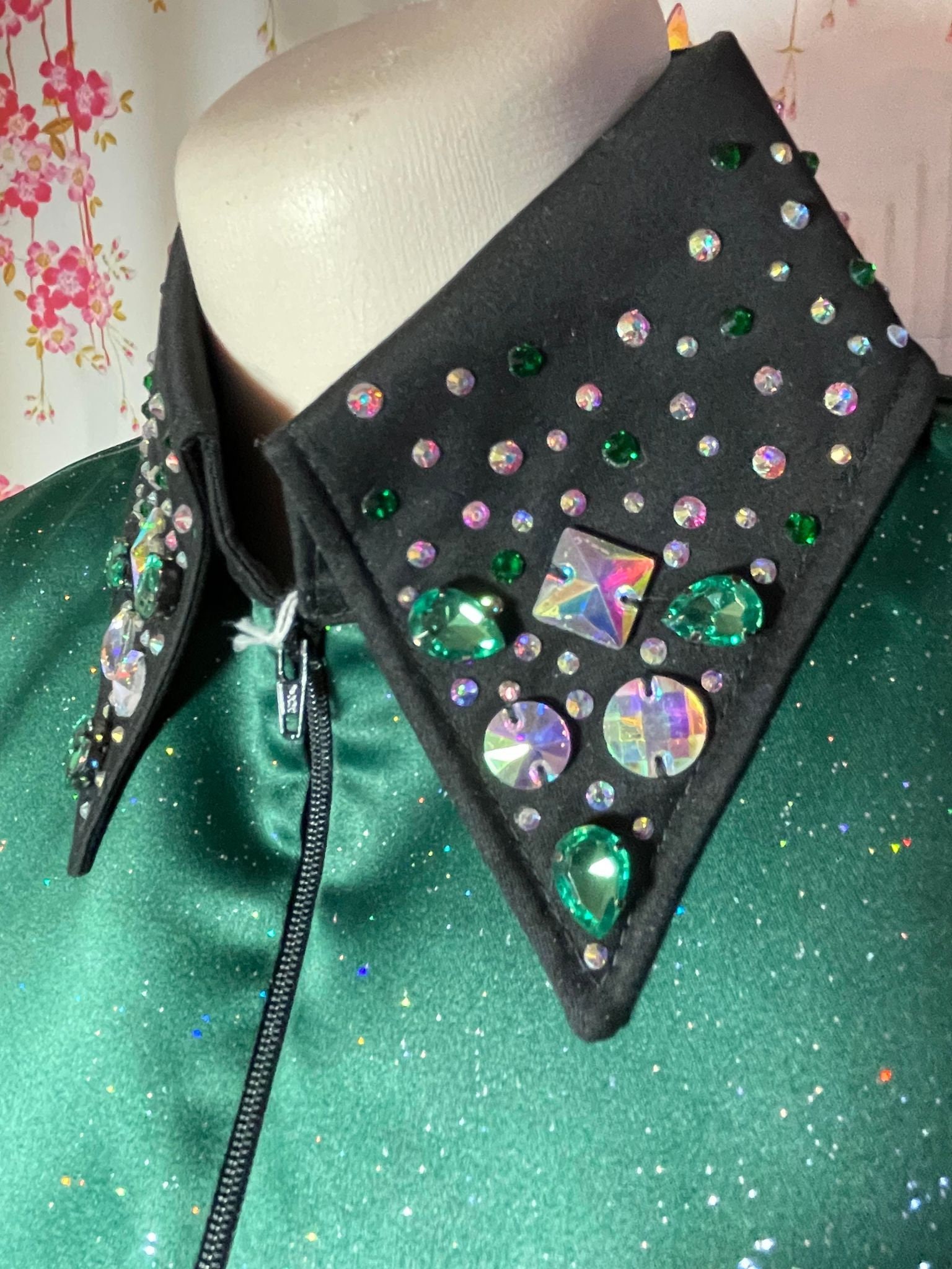 GIRLS 10 Green Sparkle Satin With Mesh Sleeves - Etsy