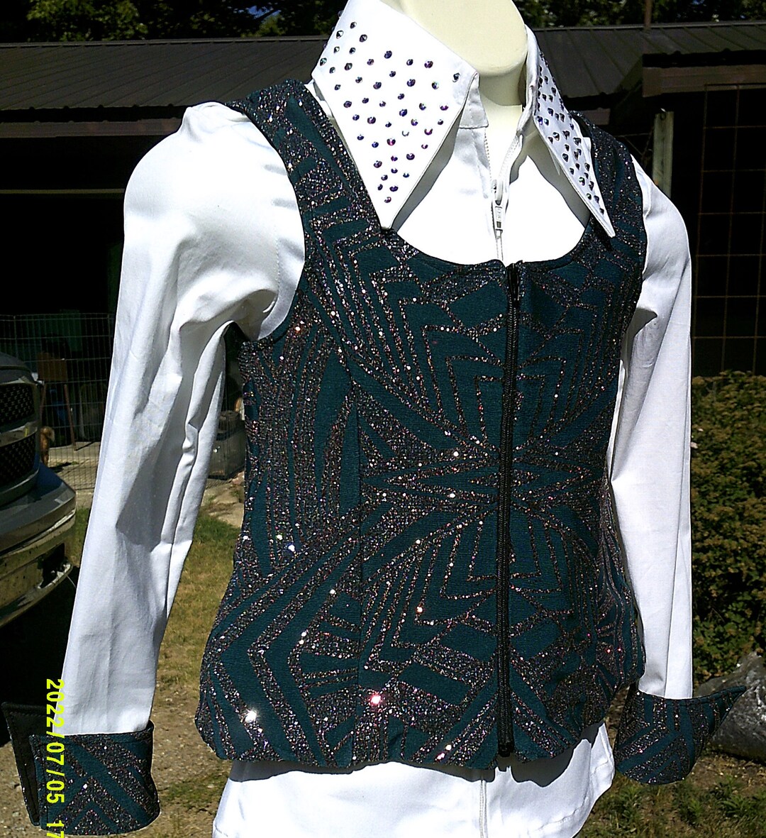 GIRLS 4 Teal and Gold Glitter Sparkle Vest and Cuffs - Etsy