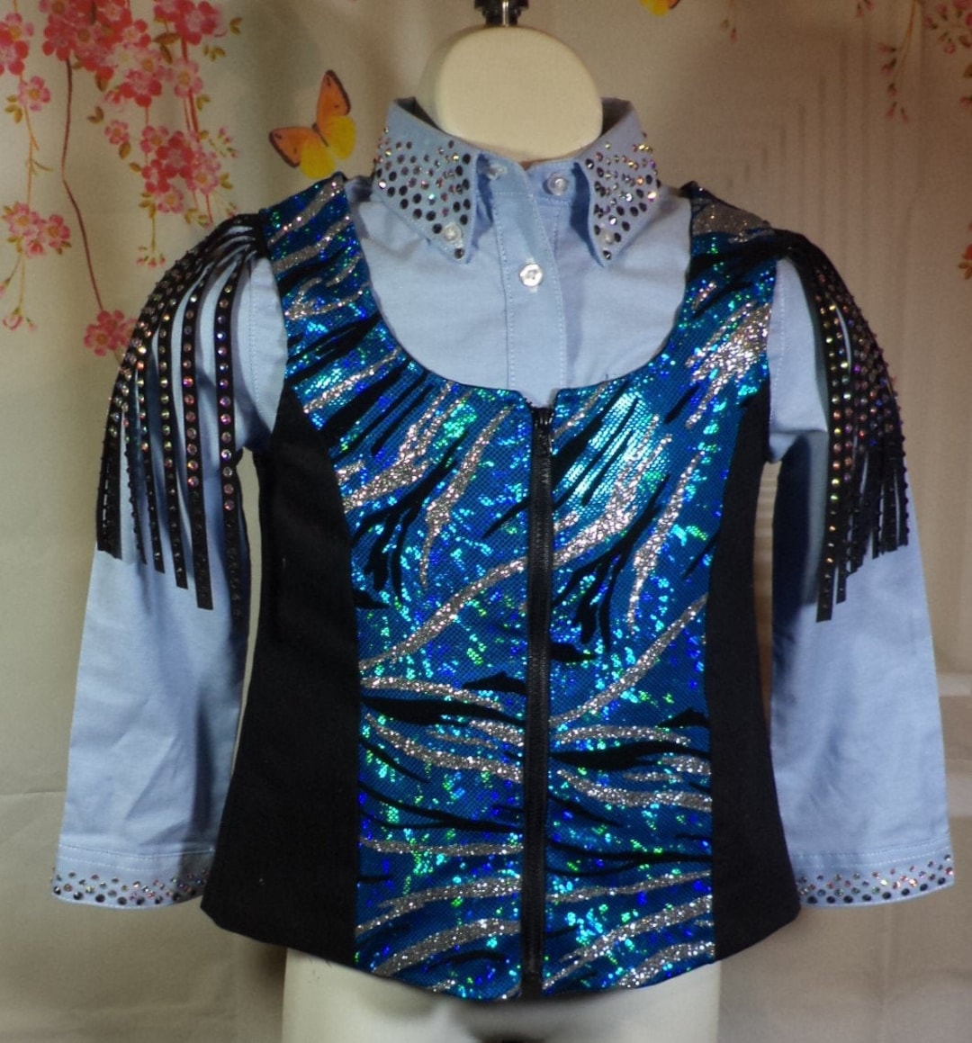 GIRLS 4 Royal Blue and Black Holographic Vest With Crystalled Shirt - Etsy
