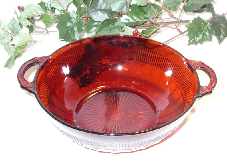 Anchor Hocking Ruby Red 8 Inch Depression Glass Bowl With Handles ...