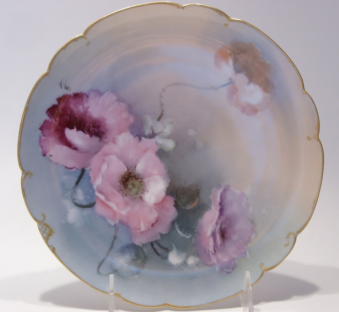 Haviland France Hand Painted Flower Plate: Artist Signed Gold Scalloped ...